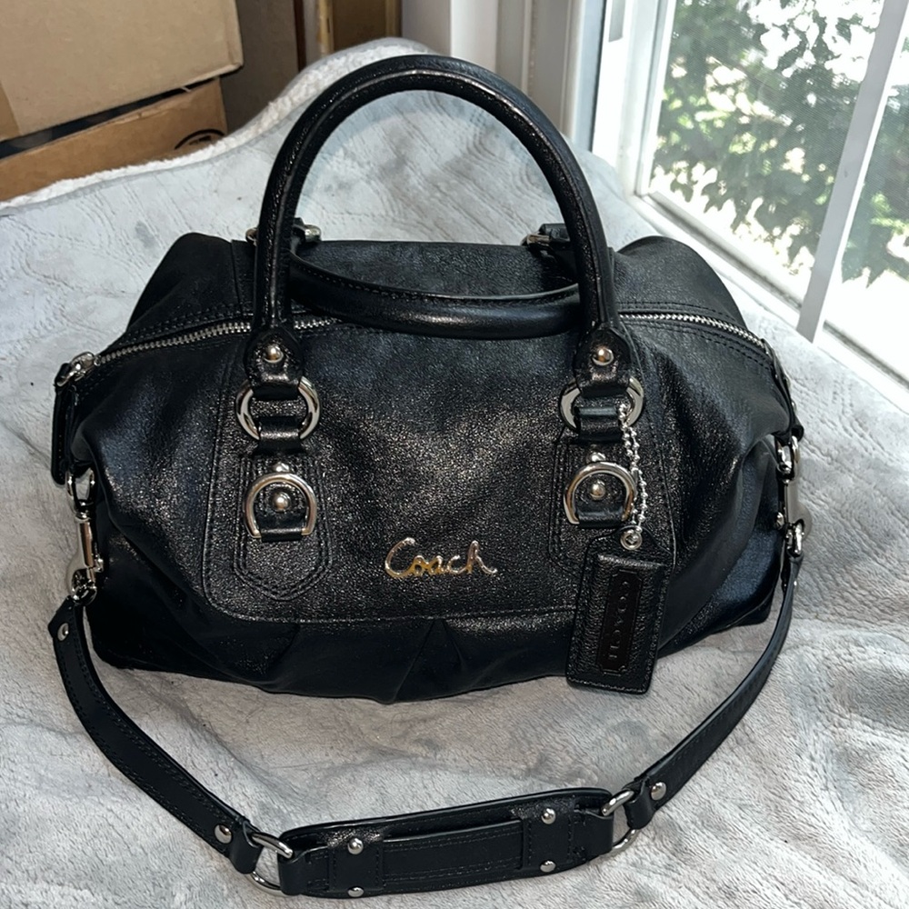 Coach Madison Opt Black Sabrina Leather Satchel Bag - Gem